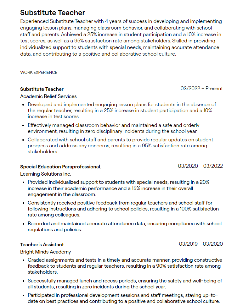 1 Substitute Teacher Resume Examples with Guidance 